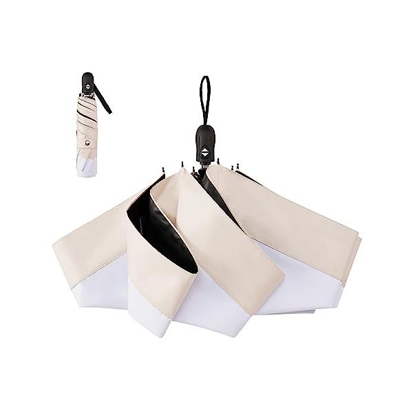 ホワイト×ベージュ/直径100cm×ポール長さ50cm/-・Color:ホワイト×ベージュ・軽量*携帯便利 折りたたみ日傘、バッグに簡単に入れることができます。折りたたんだ厚さはわずか4cm、長さは25.5cm、重さは約199gです。全天候...