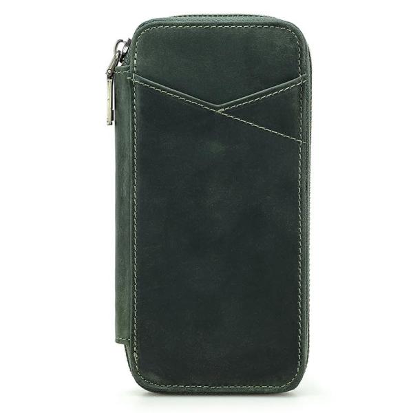 ModernGreen/長さ9.5cm×幅2.5cm×高さ19cm/Nannlia・Color:Green・本革クレイジーホースレザー牛革の最表面の皮を使用した本革のペンケース。本革クレイジーホースレザーは手触りが滑らかで耐久性にも優れてい...