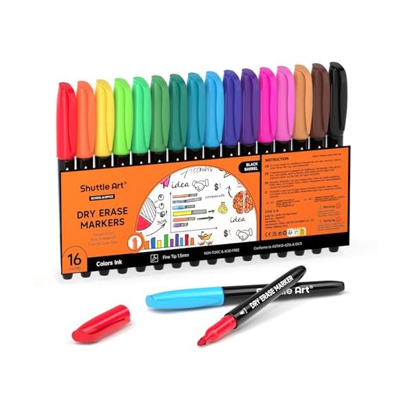 細字16色。/1 Count (Pack of 16)/-・Color:16色。・パッケージ個数:1・16色マーカーペンイレイザーと布巾で筆跡をきれいに消せるホワイトボードマーカーセットです。日常的によく使われる16色が揃って、発色が鮮やか...
