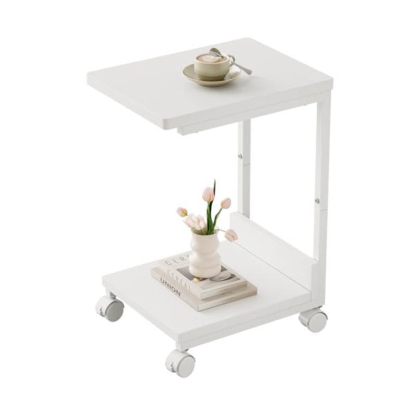 ベッドサイドテーブルホワイト/収納袋なし/-・Size:収納袋なしColor:ホワイト・コ字型テーブルサイドテーブル キャスター付きはコ字型、ソファやベッドの下のスペースに入れ、隙間に差し込んでも使えます。ソファのサイドテーブルやリビングの...