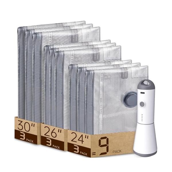 グレー/9枚+充電式ポンプ/CP-X7-3G-JP・Size:9枚+充電式ポンプ・パッケージ個数:1・最新型コードレス電動ポンプ (1)充電式デザイン：USB充電式（Type-Cケーブル充電対応）、いつでもどこでも圧縮袋の衣類を簡単に圧縮．...