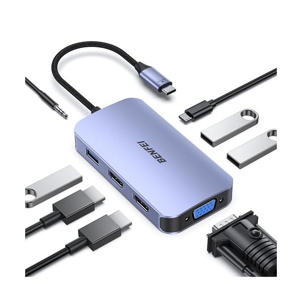 グレー/8-in-1/000335grey・Size:8-in-1Color:グレー・?即時拡張HDMI ポート 2 つ、VGA ポート 1 つ、USB 3.0 ポート 3 つ、85W 電力供給ポート 1 つ (最大 PD 入力 100 W...