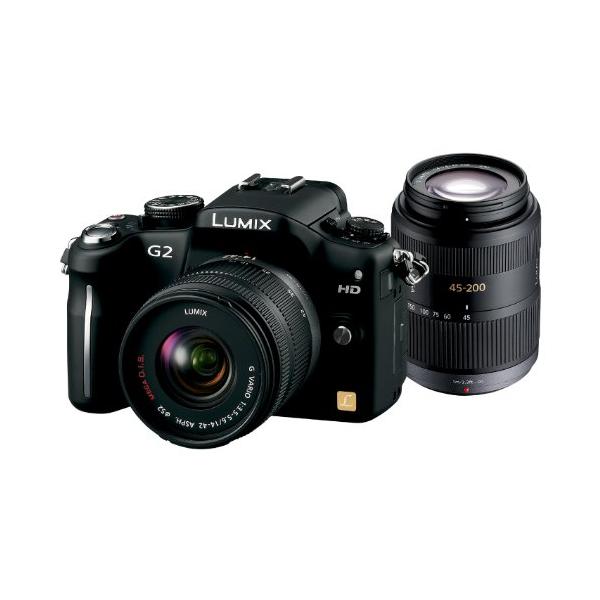 (中古品)パナソニック デジタル一眼カメラ G2ダブルズームレンズキット14-42mm/F3.5-5.6・45-200mm/F4.0-5.6付属) コンフォートブラック DMC-G2W-K【メーカー名】パナソニック(Panasonic)【メ...