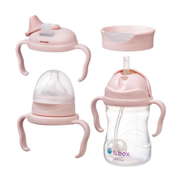 [ビーボックス　ステップアップマグパック]卒乳のタイミングの時期から使えるハンドル付きのティートとスパウト、そして離乳食が始まると必要になるストローマグ、最後にコップ飲みまでのドリンクトレーニングができるセットアイテムです。1カップに4種類...