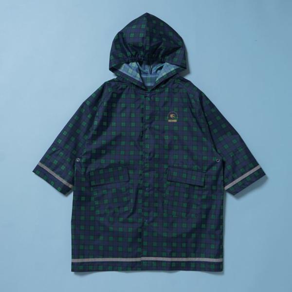 ■　レインコート　100-110cm・110-120cm　■通気性も良いポケッタブルのレインコート。〇デザイン・トラッドなブラックウォッチの柄にラッキーモチーフであるツバメとフランスのことわざ"Apr&amp;#232;s la pluie...