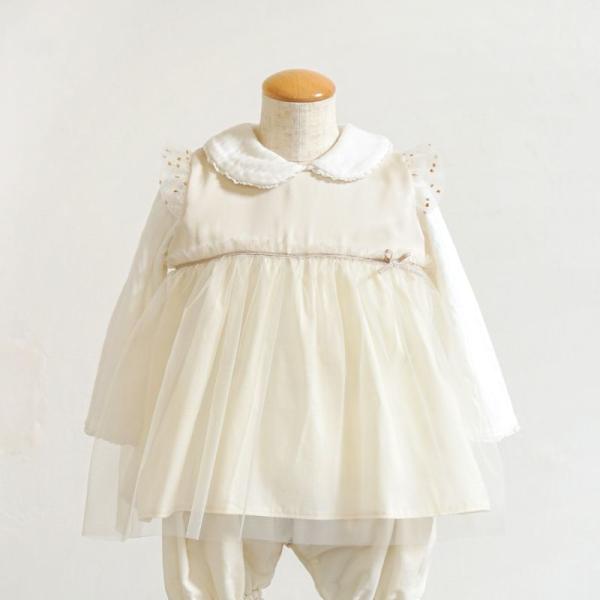 お洋服を着ているみたいなおめかしスタイ。■デザイン・お洋服を着ているみたいなおめかしスタイシリーズに、ドレッシーなチュールドレスを着用しているかのように見えるスタイを作りました。・袖を通して着るタイプのスタイなので、くるくるとずれてしまう心...