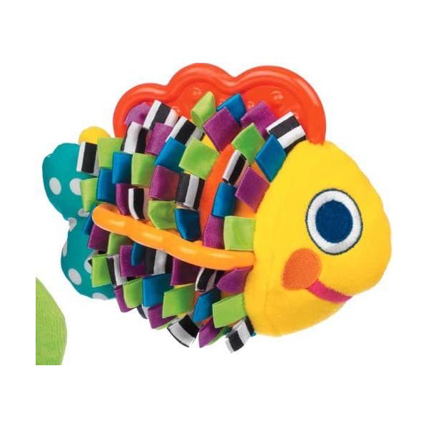 かわいらしいおめめぱっちりの顔をした、ひらひらとたくさんのカラフルなリボンのうろこでいっぱいのなおさかなさんは、柔らかな感触。なめても噛んでも、赤ちゃんが満足できる工夫がほどこされています。手触りも柔らかなので、ねんねのお供にもぴったりです...