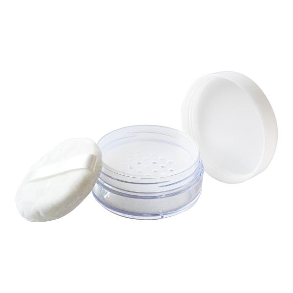 フェイスパウダー・ルースパウダーに最適な容器です。 穴あき中栓と専用のパフが付属しています。 容器を軽く振り、中栓に適量のパウダーを出して使用するタイプです。 弊社製品シルクパウダーなどにおすすめです。[ パウダーケース フェイスパウダー ...