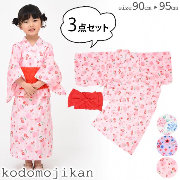 浴衣 女の子 子供 キッズ ベビー 赤ちゃん ワンピース 羽織 帯 3点セット サンドレス 花火大会 夏祭り 夕涼み会 七夕 90cm 95cm コットン 綿100％ 和柄 さくらんぼ ユニコーン 紫陽花 お祭り 部屋着 海外土産 東商店 ...