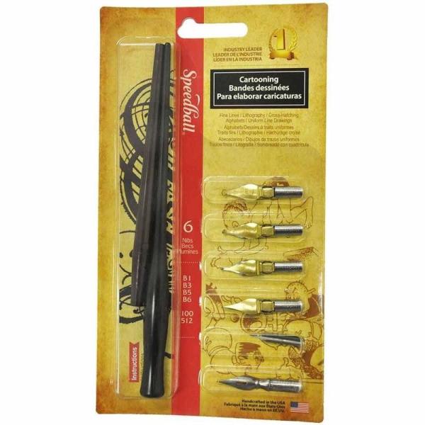 【商品名】　Speedball カートゥーンペンセット ペンホルダー2本 ニブ4本 ペン先2本 1個（1パック） ドローイングペンセット 【商品説明】　・トリプルリザーバーニブ - インク溜めの容量を増し、長時間スムーズに途切れることなくイ...