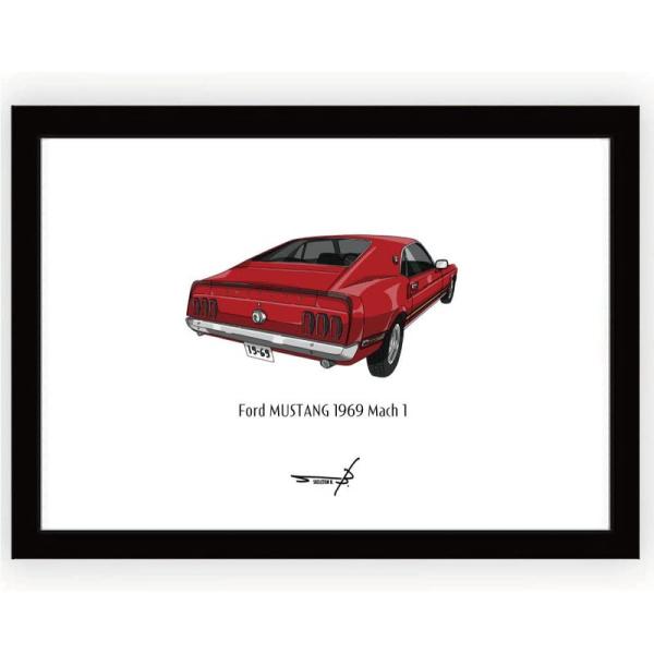 【商品名】　ポスター ビンテージカーポップアート アメ車 A4額入り フォード・マスタング 1969 マッハ1 用紙サイズ297mm×210mm 黒フレ 【商品説明】　・?A???? A4?V?i?|?X?^?[ ?yA4???t???[?...