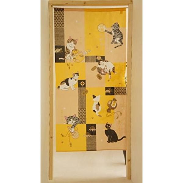 【商品名】　猫柄のれん幅85×170cm丈ロングサイズ 和風「貼り絵七福ねこ YE」cos10502 【商品説明】　・?S???????????A???X??|?X?g??????????B???????2,3???????????B???...