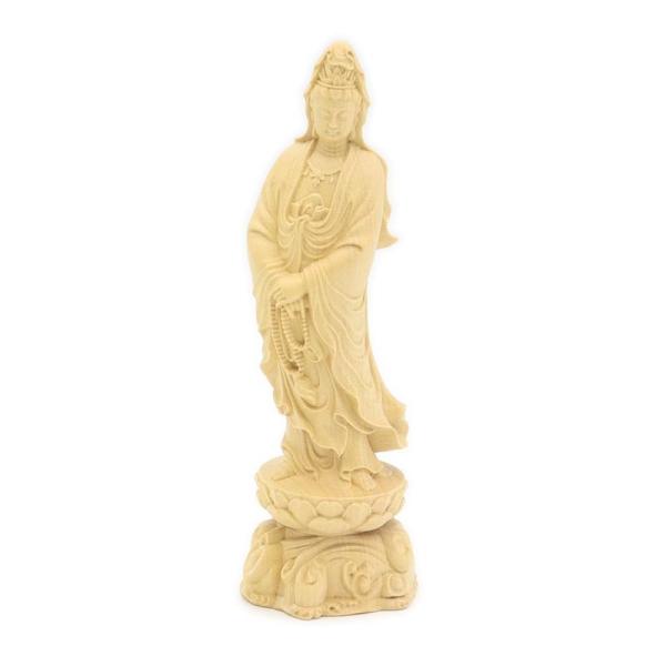 【商品名】　栗田こだわり仏像 菩薩 聖観音立像（総高12cm、幅4cm、奥行き3.5cm） 水ツゲ製高級木彫り 波上蓮台 8120 【商品説明】　・?T?C?Y/????12cm?A??4cm?A???s??3.5cm・????F????A...