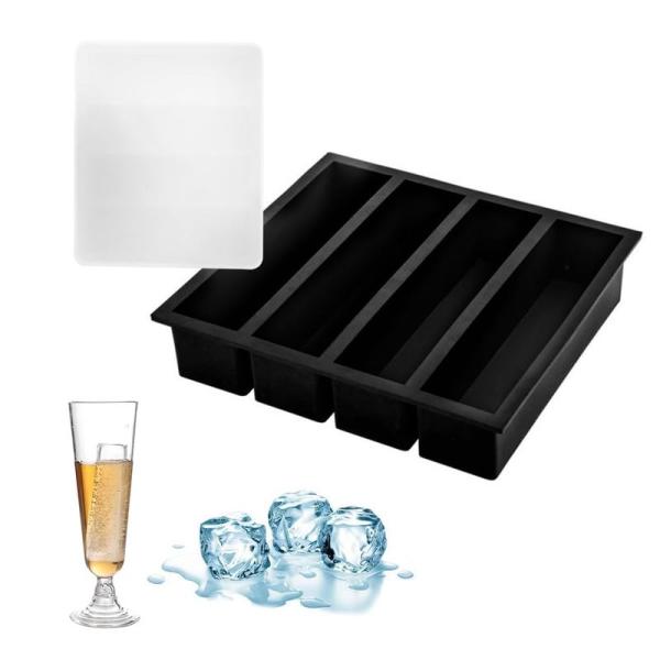 【商品名】　4連バー型シリコーンアイスキューブトレイ：アイスキューブ作り、クリエイティブDIY、子供の離乳食用容器付きの長方形氷キューブ製氷皿（キャップ 【商品説明】　・?y?N???G?C?e?B?uDIY?z?F????V???R???...