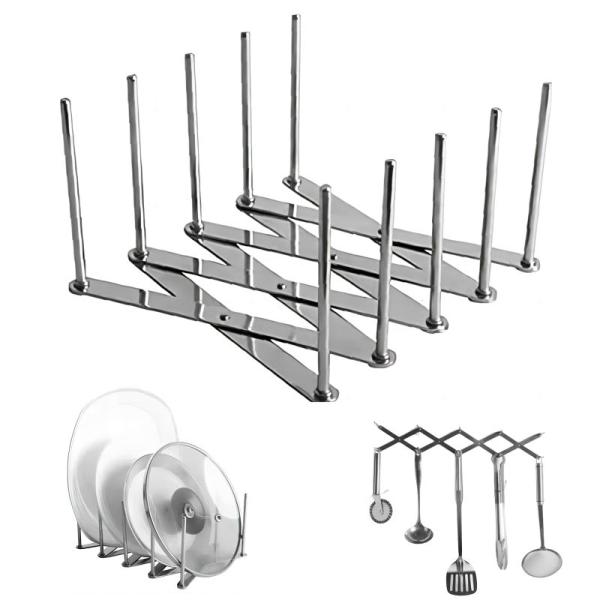 【商品名】　水切りラック 伸縮 鍋蓋 フライパンスタンド 伸縮式 調整可能 鉄製 多機能 省スペース 耐久性 キッチン収納 伸縮前5.6cm伸縮後38. 【商品説明】　・?X?e?????X?f??F?X?e?????X?f????g?p?...