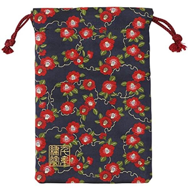 【商品名】　千糸繍院 西陣織 金襴 巾着袋（裏地付き） 紺雪輪椿 中サイズ 【商品説明】　・?O?????????X???S??????h?J???{???????A?E?l??1??1?????J??d?グ???????B・?T?C?Y?...