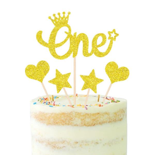 【商品名】　WishFirst ケーキ飾り 両面 フラッシュ キラキラ 1歳 ケーキトッパー 5点セット one 赤ちゃん 果物 お菓子 お弁当用 誕生 【商品説明】　・1?????a????????????1???N????j??????...