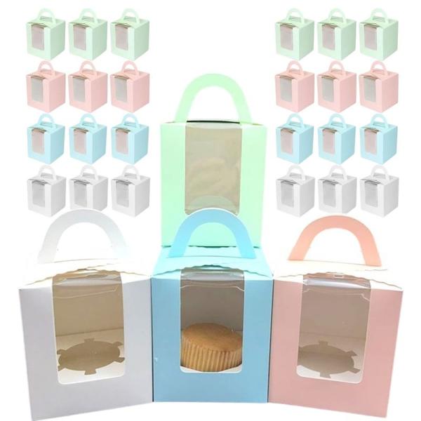 【商品名】　Leiasnow ケーキ 箱 ケーキボックス 24個 小さい ケーキの箱 カップケーキ お菓子 ギフトボックス 窓付き (白・青・緑・ピンク 【商品説明】　・?J?b?v?P?[?L?A?}?t?B???A?h?[?i?c?A?...