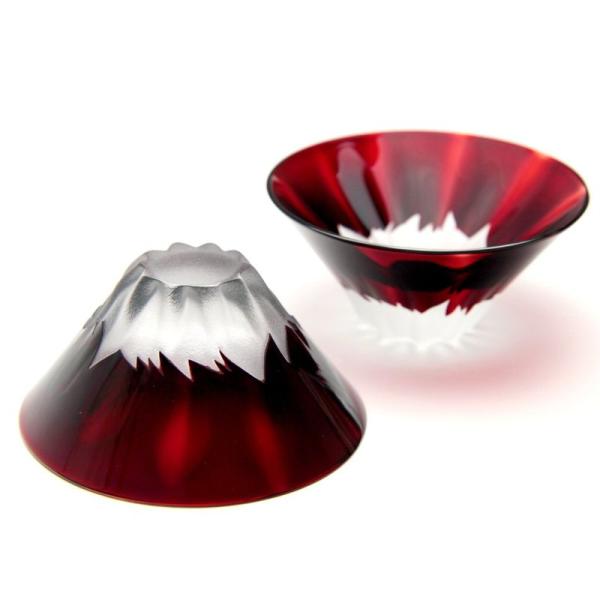 【商品名】　伝統工芸経済産業大臣賞 受賞 田島硝子 富士山 祝盃 おちょこ 赤富士 木箱付 ギフトラッピング可 【商品説明】　・?]???q??f????????g?p?????????i?????j??q??A???????q??????...