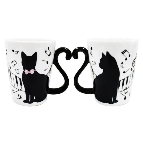 【商品名】　アルタ マグカップ ツインマグ 黒猫 陶器製 電子レンジ対応 300ml ペア AR0604101 【商品説明】　・Capacity: Approx. 10.1 fl oz (300 ml), microwave and dis...