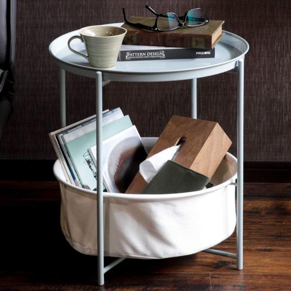 【商品名】　アーネスト サイドテーブル (トレイテーブル) 直径45×高さ48? 収納かご付き RUNDA(ルンダ) 組立かんたん 大手飲食店愛用ブラン 【商品説明】　・?{??T?C?Y?F???a45?~????48?p・?ω?d?F?...