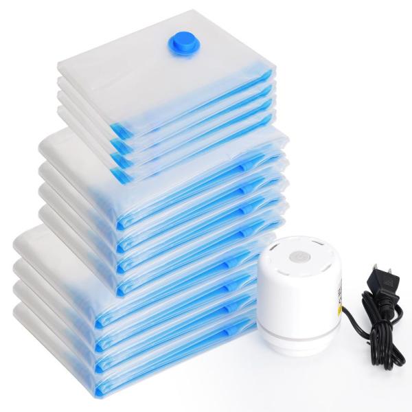 【商品名】　圧縮袋 あっしゅく袋 衣類圧縮袋 布団圧縮袋 12枚入 ふとん圧縮 真空パック 収納袋 小物収納 電動ポンプ付属 省スペース 防塵防湿 防虫 【商品説明】　・?T?|?[?g??????FTIXPOL????i??S??2?N?...