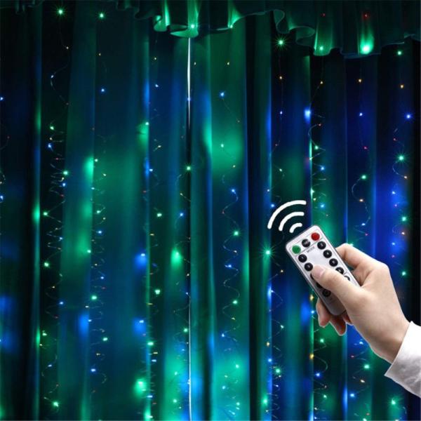 【商品名】　Yuuming 300 LED カーテンストリングライト3M×3M USB駆動 銅線妖精星ライト付きリモコン8モード結婚式のパーティーウィン 【商品説明】　・3M * 3M 300-LED?J?[?e?????C?g?A5V /...