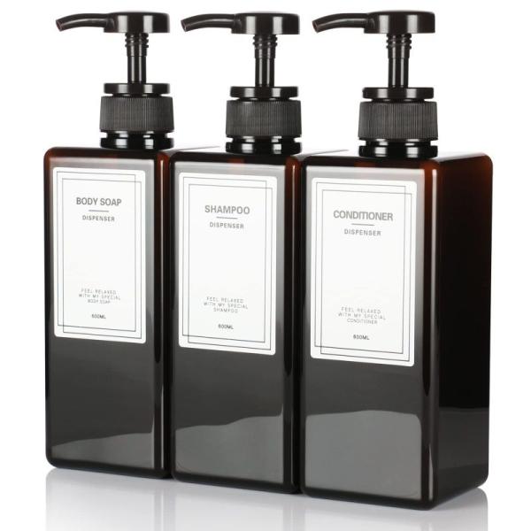 【商品名】　IRETION シャンプーボトル ディスペンサー 詰め替えボトル ロート 漏斗付き 600ml 3本セット (ブラウン) 【商品説明】　・PETG??????A?y?b?g?{?g??????g?p????????A-PRT??...