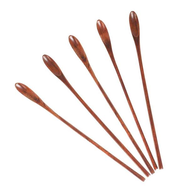 【商品名】　マドラー 木製 5本セット マドラースプーン 可愛い 20.2cm カトラリー カトラリーセット スプーン ロングスプーン パフェ (ブラウ 【商品説明】　・Material: Natural wood・Note: Depend...