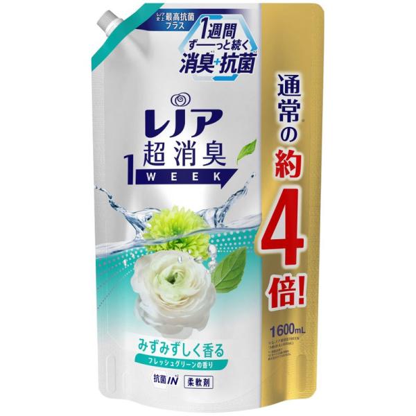 【商品名】　レノア 超消臭1WEEK 柔軟剤 フレッシュグリーン 詰め替え 超特大 1,600mL 【商品説明】　・80%??オ???? 1?T?????L????B ???m?A?????L1WEEK??????A80%?????????...