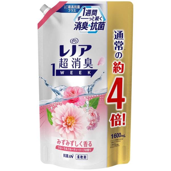 【商品名】　レノア 超消臭1WEEK 柔軟剤 フローラルフルーティーソープ 詰め替え 超特大 1,600mL 【商品説明】　・80%??オ???? 1?T?????L????B ???m?A?????L1WEEK??????A80%????...