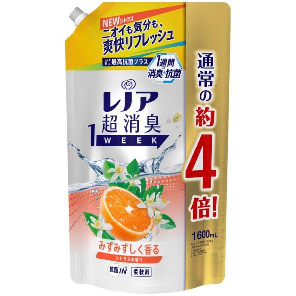 【商品名】　レノア 超消臭1week 柔軟剤 シトラス 詰め替え 1,600mL 【商品説明】　・80????オ?????@1?T?????L????B ???m?A?????L1WEEK??????A80????????????g1?T?...