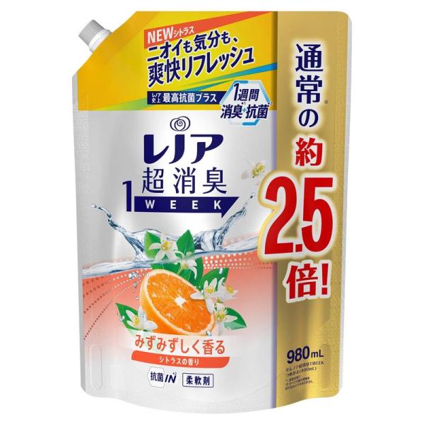 【商品名】　レノア 超消臭1WEEK 柔軟剤 シトラス 詰め替え 特大 980ml 【商品説明】　・?u?????g??:???m?A・?????m?A! ~???????????????10??J??????????L~・???[?J?[...