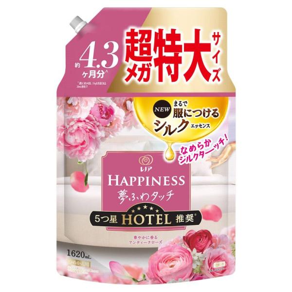 【商品名】　レノア ハピネス 夢ふわタッチ 柔軟剤 アンティークローズ 詰め替え 1,620mL大容量 【商品説明】　・1?T???????????*???????B???m?A?n?s?l?X?????^?b?`???5????z?e??...