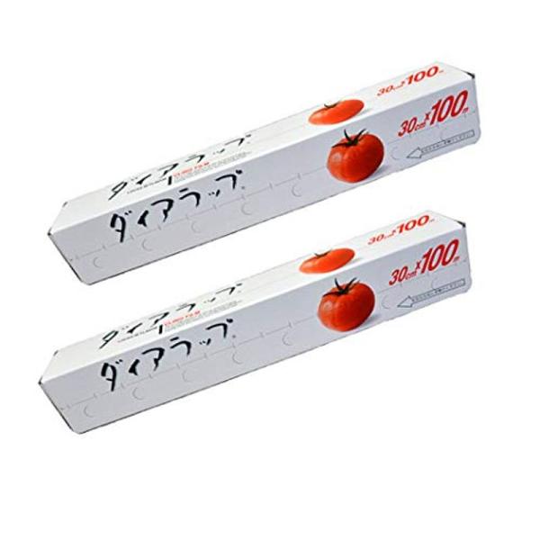 【商品名】　ダイアラップ 30cmx100m (×2箱セット) お得な箱入りの100m巻きの2本セットです。粘着性が優れ、さまざまな材質の容器にもピッタリと密着します。手軽にカットできます。適度な腰の強さがありますので、スムーズにカットでき...
