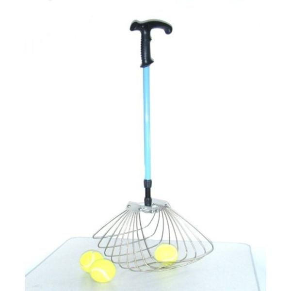 【商品名】　テニスボール拾いカゴ 【商品説明】　・カゴの線鋼材がステンレスのスピリング線を使用してます。(締め付けビス＆ナット類もステンレスを使用いてます。錆びる心配なく大事に長く愛用できると思います。・シャフトが伸縮します背の高さに合わせ...