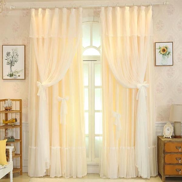 【商品名】　姫系カーテン レース カーテン おしゃれ フリル リボン付き 可愛い 1枚組 2枚組 二重 カーテン 姫 優雅 上品 エレガント アジャスタ 【商品説明】　・?フック付き：カーテンフックはすべてアジャスタータイプです。（アジャス...