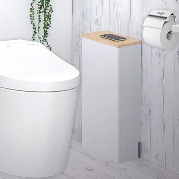 【商品名】　背面収納ラック W30 ホワイト＆ナチュラル 幅30cm 奥行15cm トイレ収納 トイレラック スリム 薄型 おしゃれ 木製 シンプル 【商品説明】　・天板には手元のスマホ等、小物置きのスペースとして活用できます。・本体サイズ...