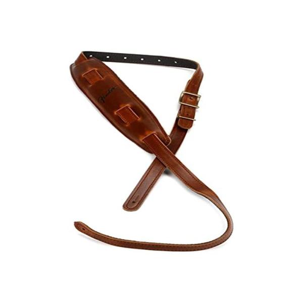 【商品名】　Fender USA製レザーストラップ Mustang? Saddle Strap, Cognac 【商品説明】　・2.25インチ (57 mm)幅・40-55インチ (101.6-139.70 cm)の間で長さ調整可能・ブラス...
