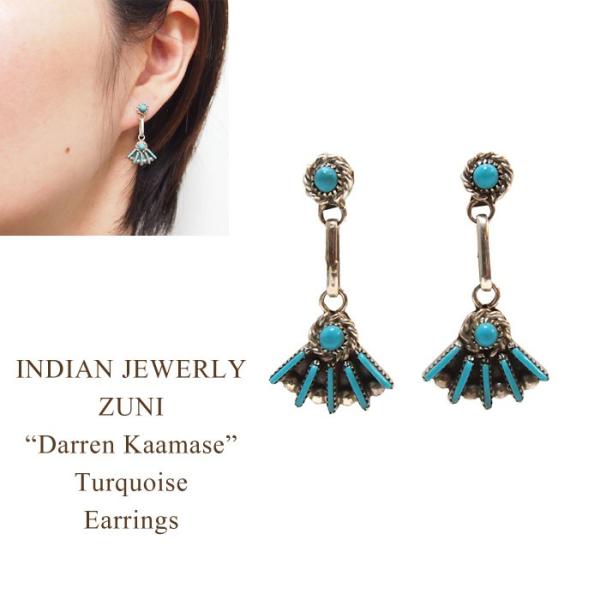インディアンジュエリー ズニ "Darren Kaamase" ニードルポイント シルバー ターコイズ キャッチ ピアス INDIAN JEWELRY ZUNI Turquoise Earringsアメリカ、ニューメキシコからインディアンジ...