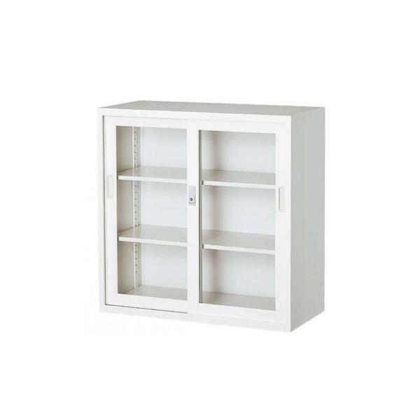 完成品 書庫 書棚 本棚 書類 a4 鍵付き 資料 可動棚 収納 スチール キャビネット 3段 ガラス戸 扉付き スライド 引き違い 引き戸 ロータイプ 低い ファイルラック 保管庫 整理 オフィス 下置き 安い 天板 ブックシェルフ 幅6...