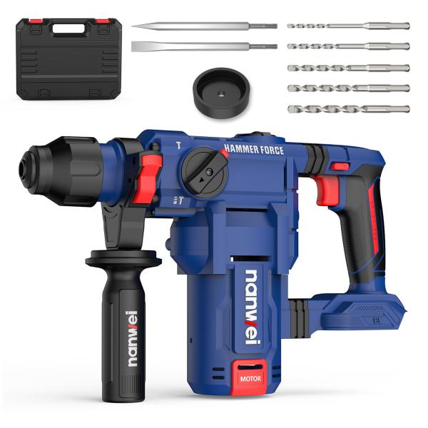 【商品一覧】＜本体のみ＞ハンマードリル本体、ドリル付属品、取扱説明書、収納ケース。＜電池セット＞ハンマードリル本体、6.0Ahバッテリー×2、充電器、取扱説明書、収納バッグ。ご注意：電池セットはドリル付属品、収納ケースなどは付属しておりません。