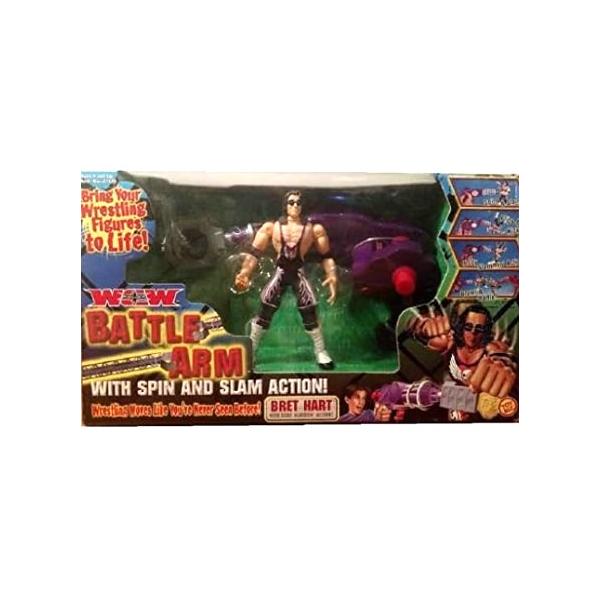 【TOYBIZ格闘技】WCW BATTLE ARM ★ SPIN &amp; SLAM ACTION　紫の大きなアームとレスラーBRET HARTブレットハートUS直輸入品。珍しい商品です。アームを操作してレスラーを自在に操ることができます...
