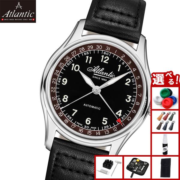 【アトランティック ATLANTIC 腕時計 メンズ 自動巻き ワールドマスター オートマティック ポインターデイト Worldmaster Automatic Pointer Date ブラック/ワインレッド 52782.41.93 伝統...
