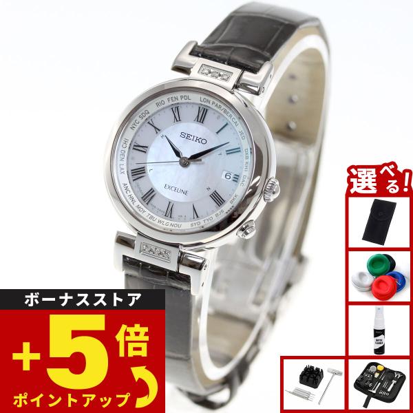 【セイコー エクセリーヌ 電波 ソーラー 電波時計 腕時計 レディース ペアウォッチ SWCW109 SEIKO EXCELINE 美しい白蝶貝ダイヤル、ダイヤ入りのケースを採用した、上品で華やかなモデル。クラシックなデザインはフォーマルな...