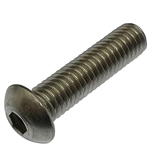 サイズ：太さ UNC 3/8-16山(約9.5mm)、長さ1.1/2インチ(38.1mm)、頭幅 16.6mm、頭高さ 5.0mm、全ねじタイプレンチサイズ：7/32素材：ステンレス入数：1個特徴：丸みを帯びた頭部形状のボタンキャップは、通...