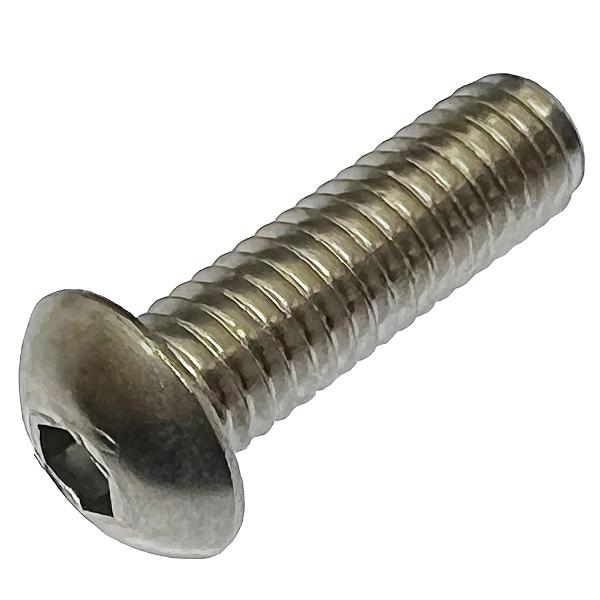 サイズ：太さ UNC 3/8-16山(約9.5mm)、長さ1.1/4インチ(31.7mm)、頭幅 16.6mm、頭高さ 5.0mm、全ねじタイプレンチサイズ：7/32素材：ステンレス入数：1個特徴：丸みを帯びた頭部形状のボタンキャップは、通...