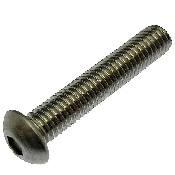 サイズ：太さ UNC 3/8-16山(約9.5mm)、長さ2インチ(50.8mm)、頭幅 16.6mm、頭高さ 5.0mm、全ねじタイプレンチサイズ：7/32素材：ステンレス入数：1個特徴：丸みを帯びた頭部形状のボタンキャップは、通常のキャ...