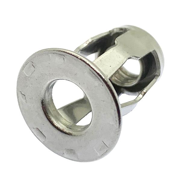 サイズ：メネジ部 M6 ピッチ1.0mm、頭部径16mm、成型前（全長18mm、埋め込み部径10.5mm）、頭部厚1.6mm・推奨締結板厚5mm以下・加工物下穴径11mm材質：ステンレス入数：4個用途：片側からの作業で容易に強固なナット成型...