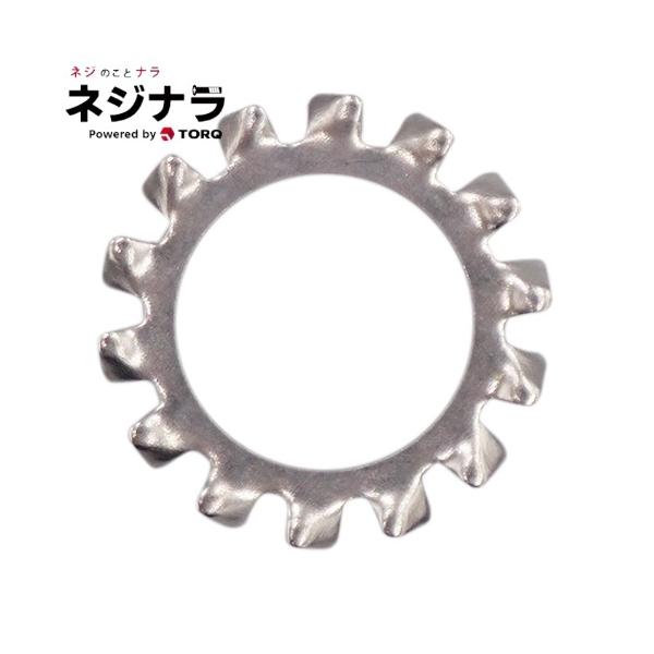 外側に歯を絞り上げた突起のついている座金です。 歯が部材に食い込むことによりゆるみを防止します。菊座金、ロックワッシャー、スターワッシャーなどと呼ばれます。
